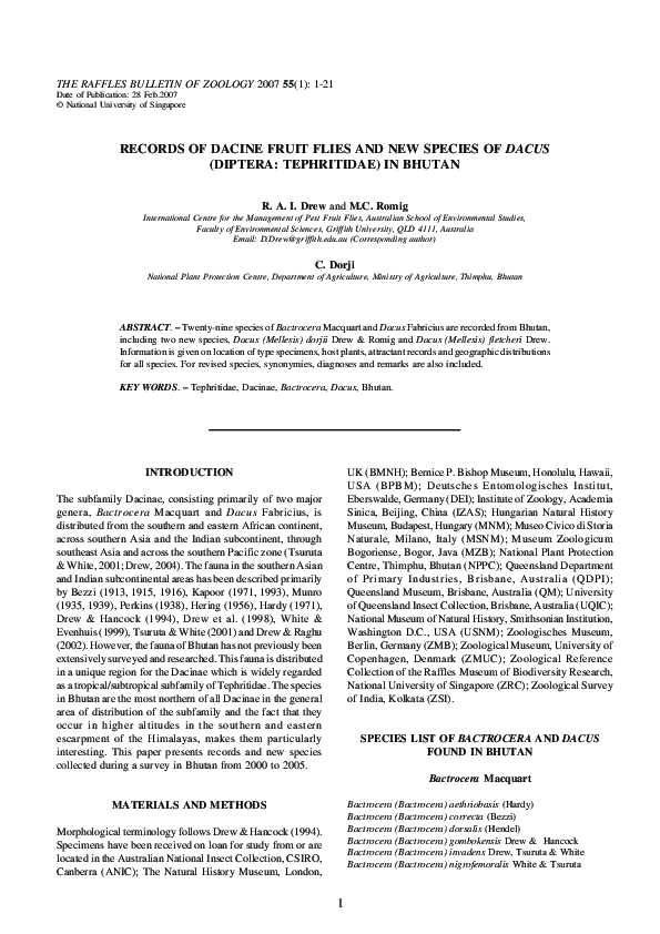 (PDF) Records of Dacine fruit flies and new species of Dacus (Diptera ...