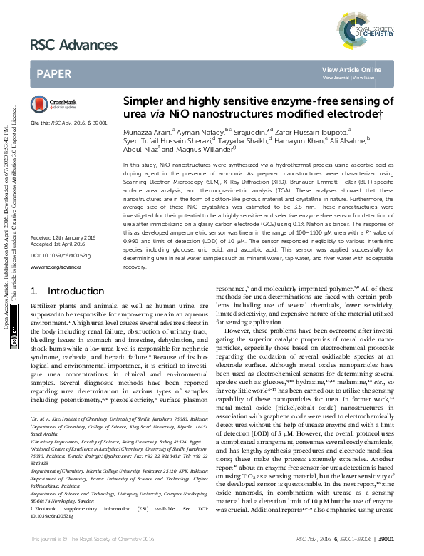 (PDF) ly sensitive enzyme-free sensing of urea via NiO nanostructures ...