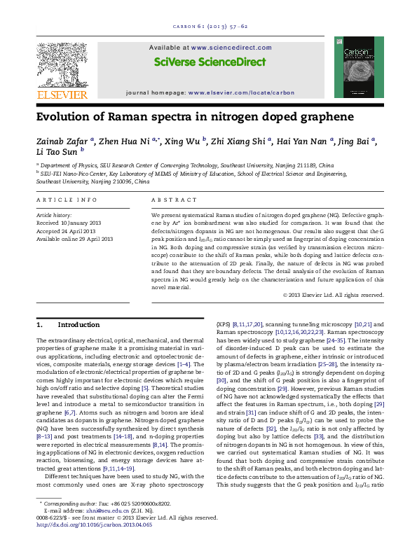 (PDF) Evolution of Raman spectra in nitrogen doped graphene