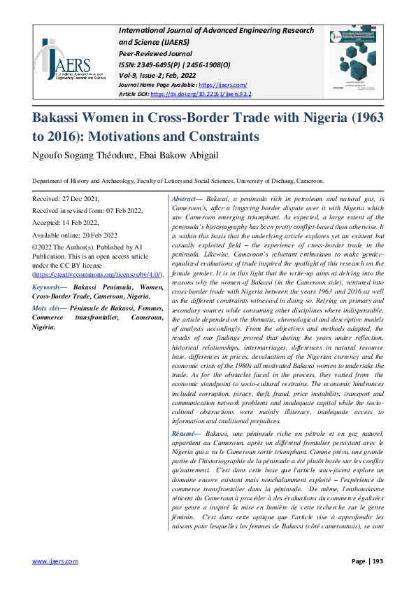 (PDF) Bakassi Women in Cross-Border Trade with Nigeria (1963 to 2016 ...