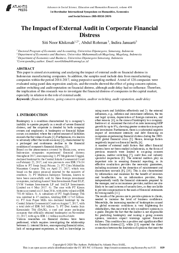 (PDF) The Impact of External Audit in Corporate Financial Distress | SITI NOOR KHIKMAH ...