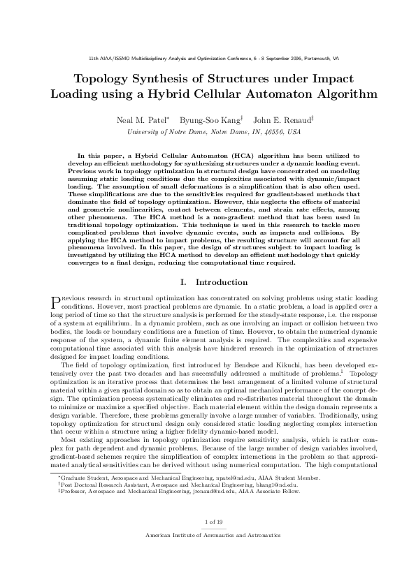 Pdf Topology Synthesis Of Structures Under Impact Loading Using A Hybrid Cellular Automaton 6239