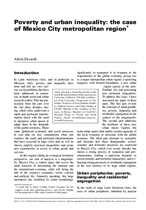(PDF) Poverty and urban inequality: the case of Mexico City ...