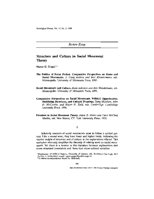(PDF) Social Movements and Culture