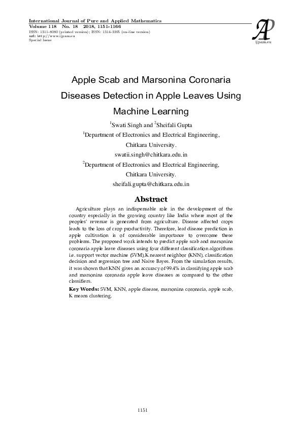 (PDF) Apple Scab and Marsonina Coronaria Diseases Detection in Apple ...