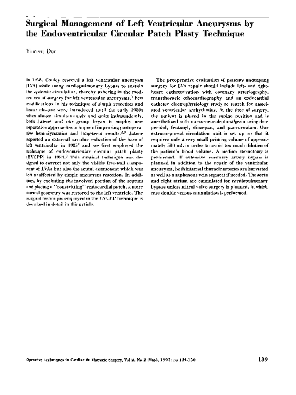 (PDF) Surgical Management of Left Ventricular Aneurysms by the ...