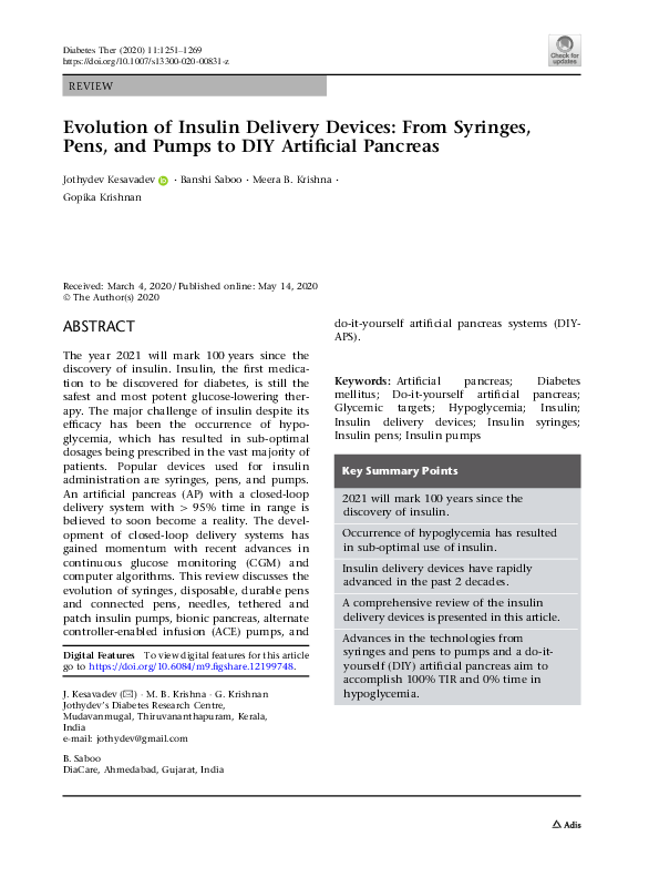 (PDF) Evolution of Insulin Delivery Devices: From Syringes, Pens, and ...