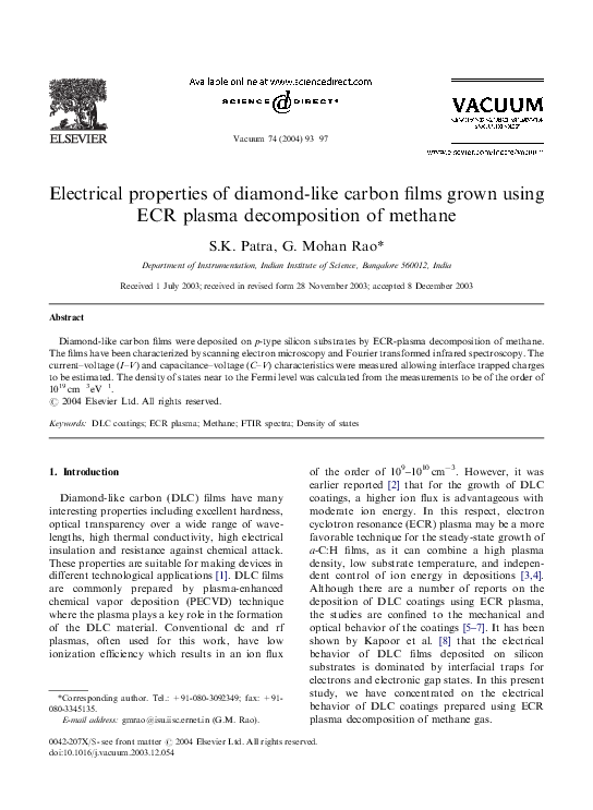(PDF) Electrical properties of diamond-like carbon films grown using ...