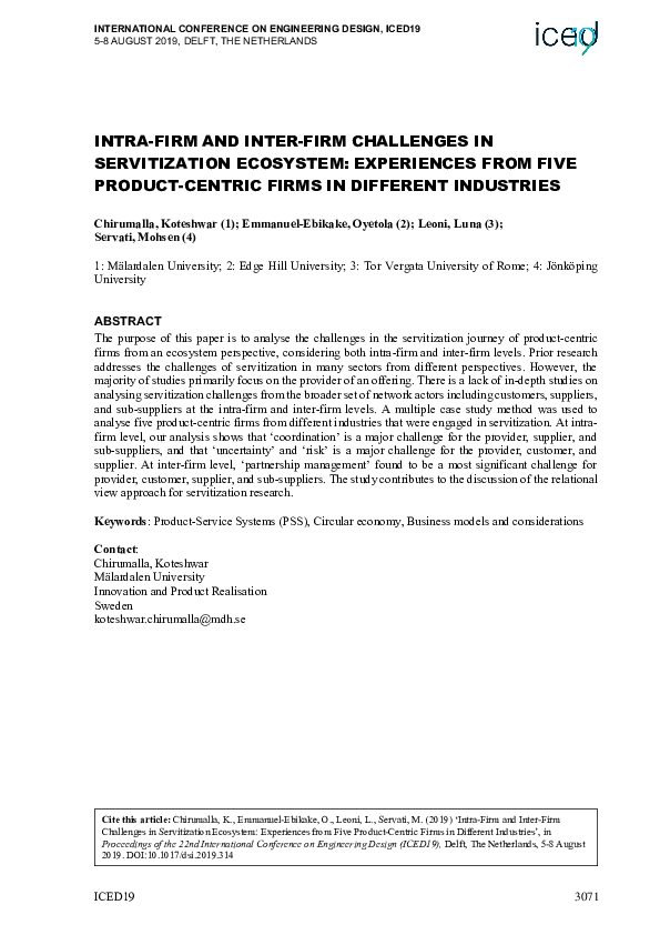 (PDF) Intra-Firm and Inter-Firm Challenges in Servitization Ecosystem ...