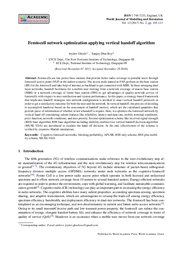 (PDF) Femtocell network optimization applying vertical handoff algorithm