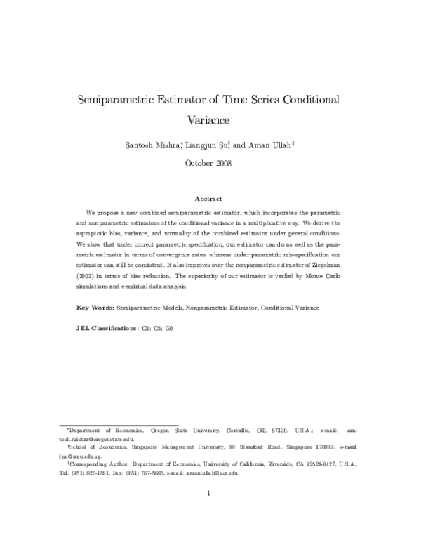 (PDF) Semiparametric Estimator of Time Series Conditional Variance