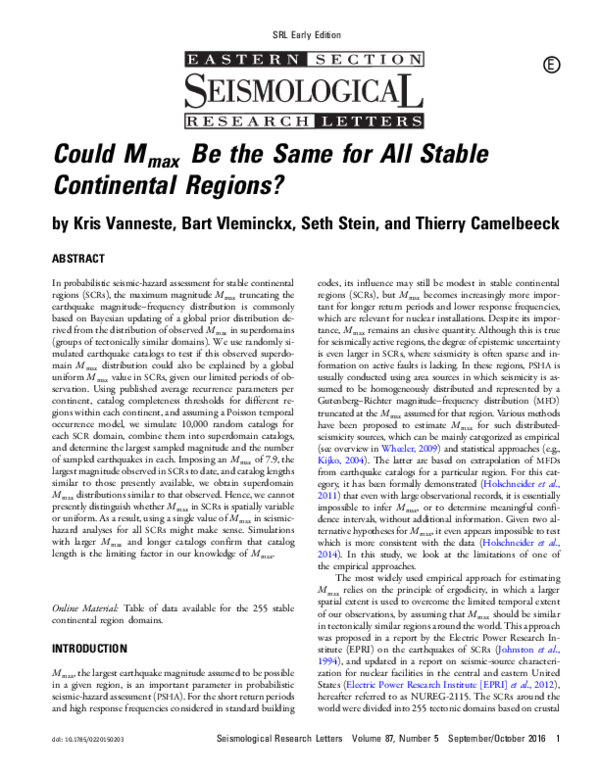 (PDF) CouldMmaxBe the Same for All Stable Continental Regions?