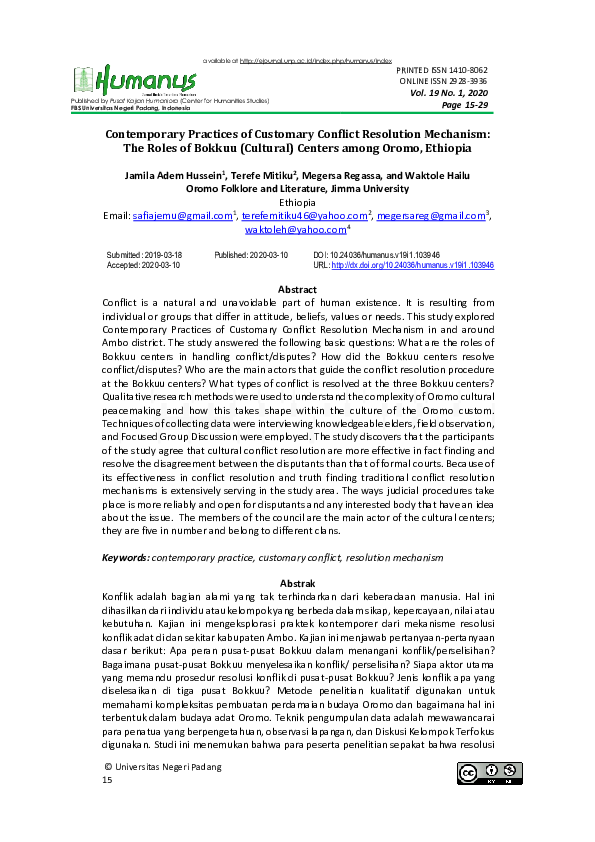 (PDF) Contemporary Practices of Customary Conflict Resolution Mechanism ...