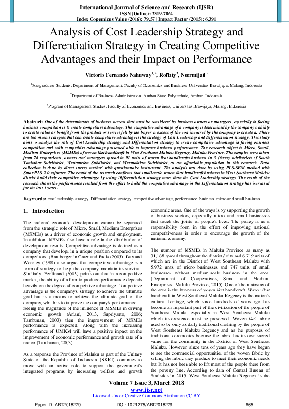(PDF) Analysis of Cost Leadership Strategy and Differentiation Strategy ...