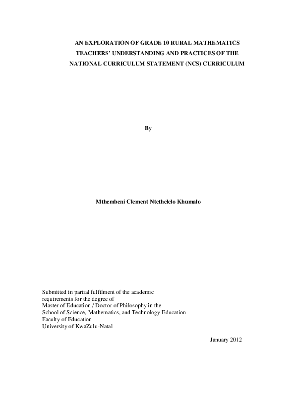 (PDF) Rural Grade 10 Math Teachers' NCS Practices