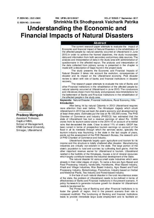 (PDF) Understanding the Economic and Financial Impacts of Natural Disasters