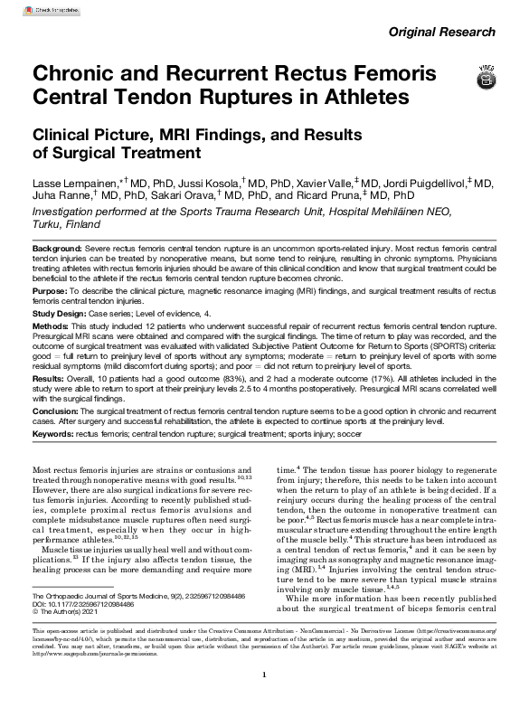 (PDF) Chronic and Recurrent Rectus Femoris Central Tendon Ruptures in ...