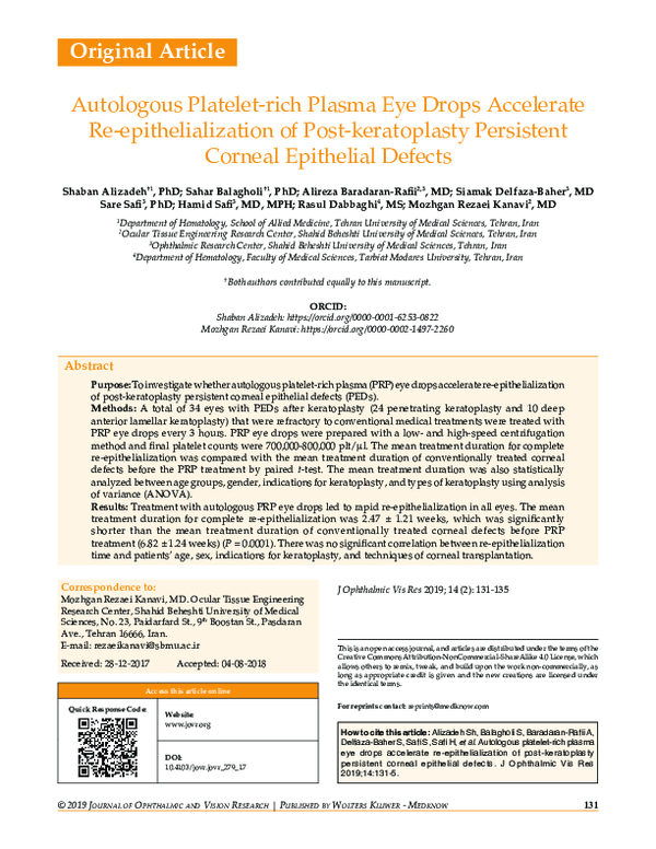 (PDF) Autologous platelet-rich plasma eye drops accelerate re ...