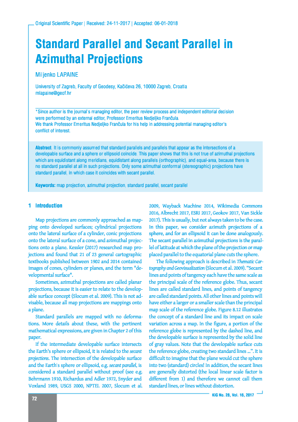 (PDF) Standard Parallel and Secant Parallel in Azimuthal Projections