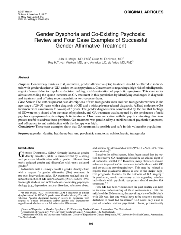 (PDF) Gender Dysphoria and Co-Existing Psychosis: Review and Four Case ...