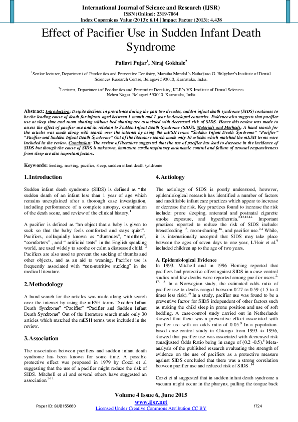 (PDF) Effect of Pacifier Use in Sudden Infant Death Syndrome