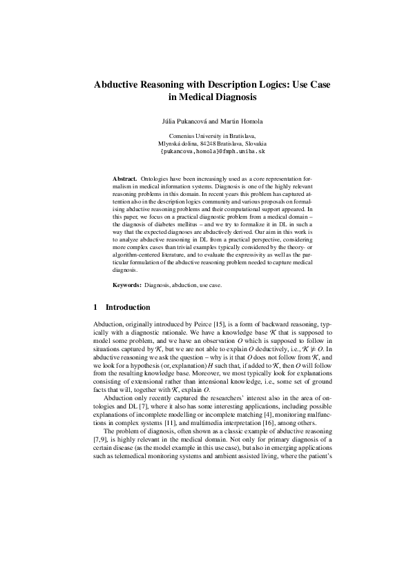 (PDF) Abductive Reasoning with Description Logics: Use Case in Medical Diagnosis