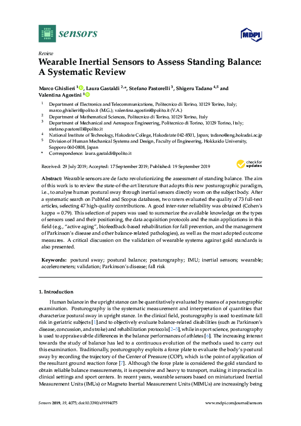 Pdf Wearable Inertial Sensors To Assess Standing Balance A Systematic Review