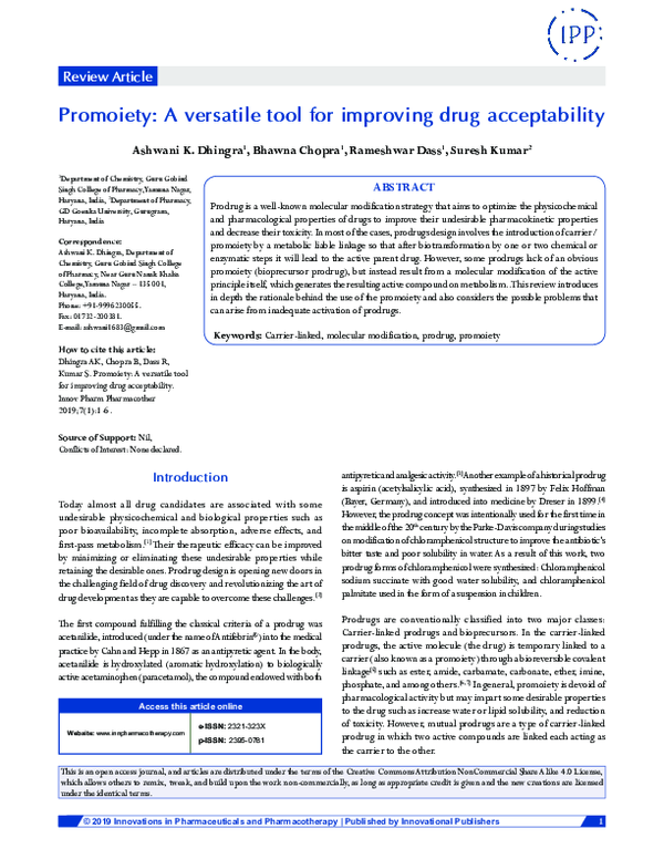 (PDF) Promoiety: A versatile tool for improving drug acceptability