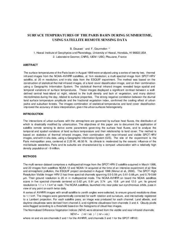 Pdf Surface Temperatures Of The Paris Basin During Summertime Using