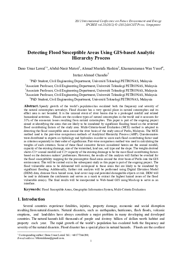 (PDF) Detecting Flood Susceptible Areas Using GIS-based Analytic Hierarchy Process
