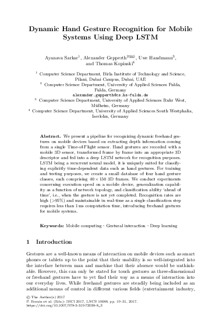 (PDF) Dynamic Hand Gesture Recognition for Mobile Systems Using Deep LSTM | Uwe Handmann ...