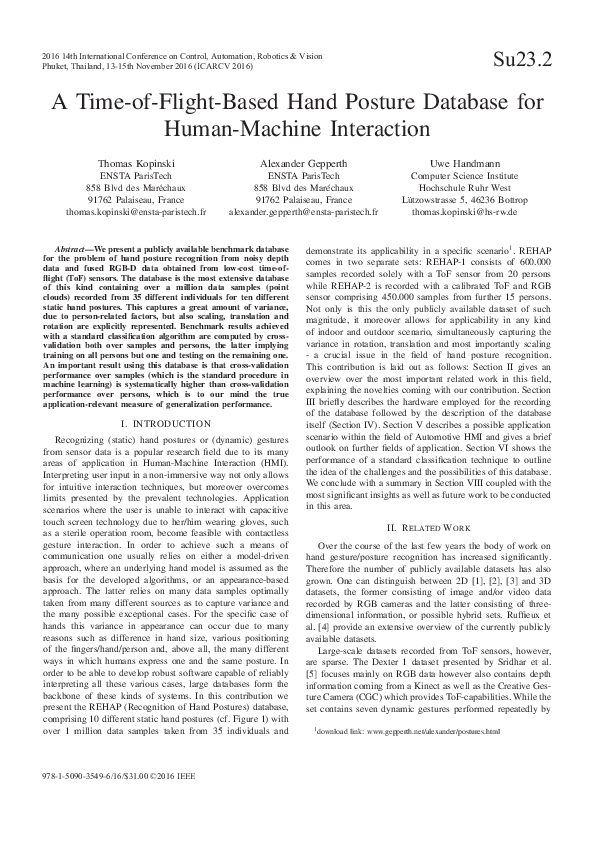 (PDF) A time-of-flight-based hand posture database for human-machine interaction