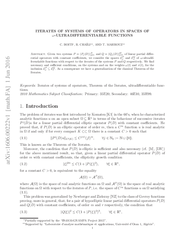 Pdf Iterates Of Systems Of Operators In Spaces Of Ω Ultradifferentiable Functions
