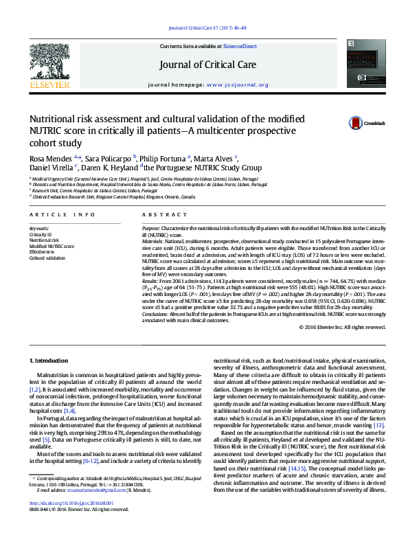 (PDF) Nutritional risk assessment and cultural validation of the ...