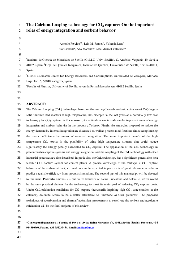 (PDF) The Calcium-Looping technology for CO2 capture: On the important ...