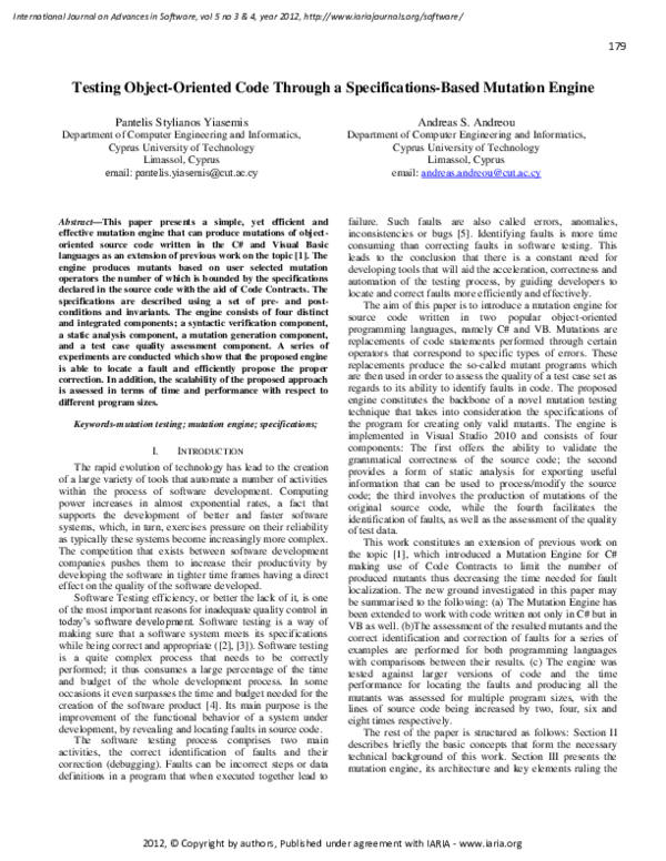 Pdf Testing Object Oriented Code Through A Specifications Based Mutation Engine