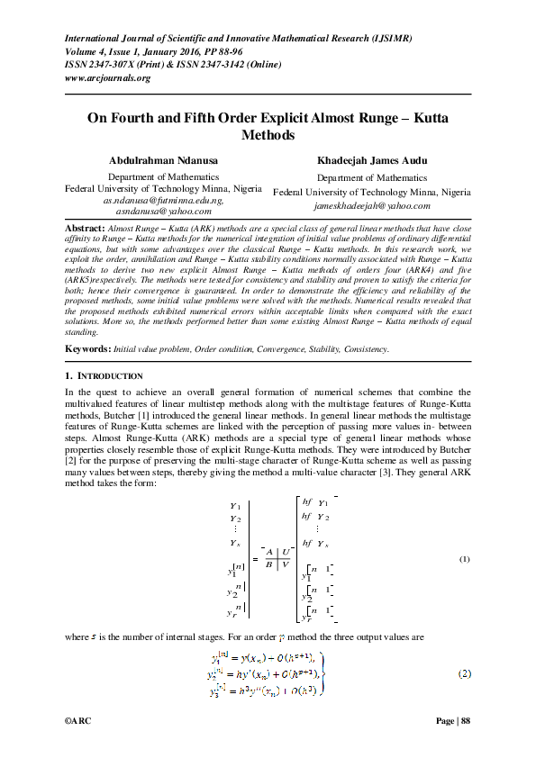 (PDF) On Fourth and Fifth Order Explicit Almost Runge – Kutta Methods
