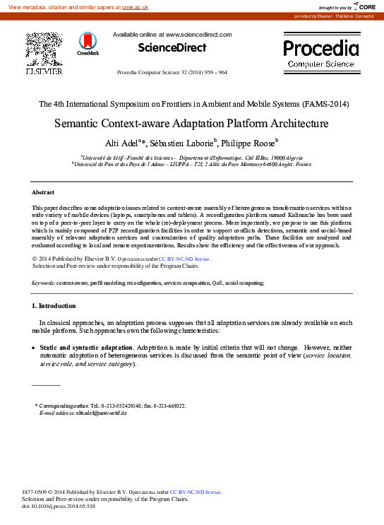 (PDF) Semantic Context-aware Adaptation Platform Architecture (PDF) Semantic Context-aware Adaptation Platform Architecture
