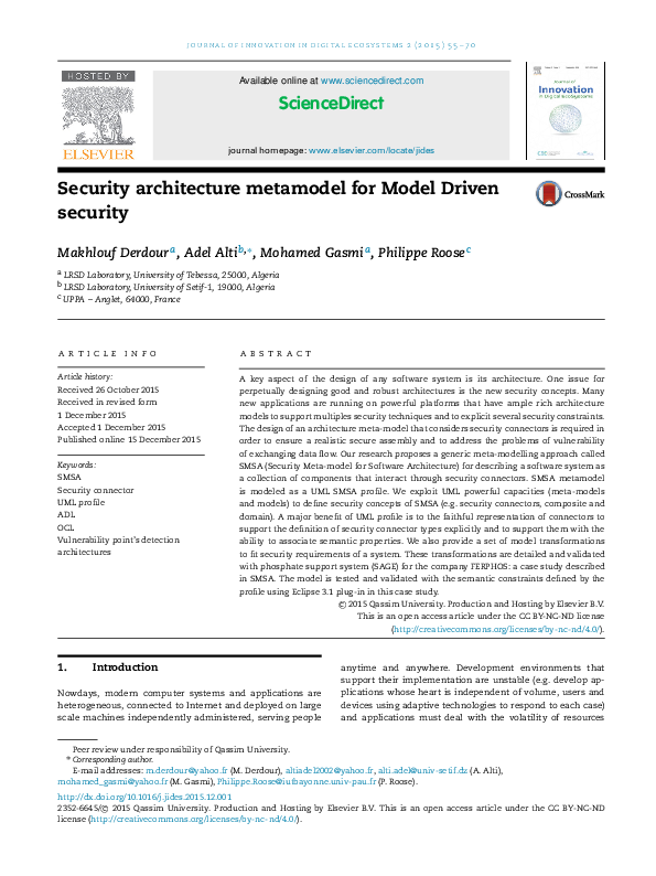 Pdf Security Architecture Metamodel For Model Driven Security