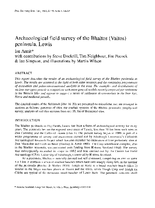 (PDF) Archaeological field survey of the Bhaltos (Valtos) peninsula, Lewis
