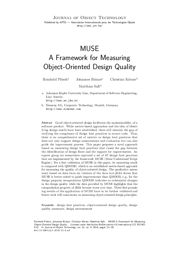 (PDF) MUSE: A Framework for Measuring Object-Oriented Design Quality