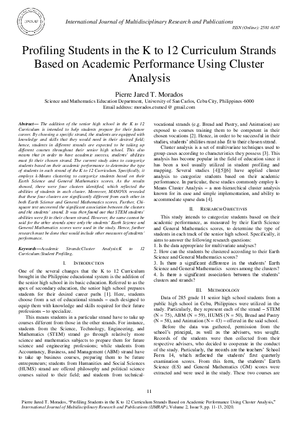 (PDF) Profiling Students in the K to 12 Curriculum Strands Based on ...