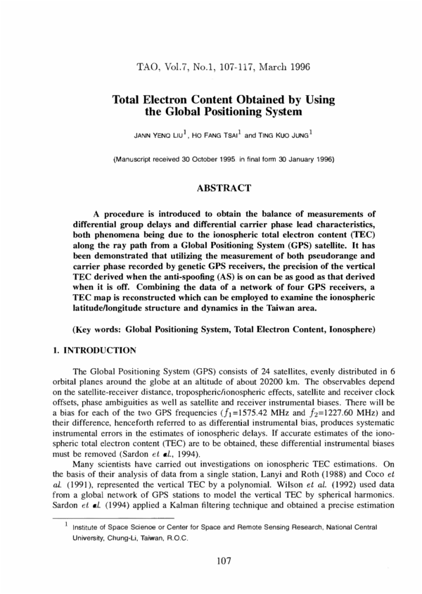 (PDF) Total electron content obtained by using the global positioning ...