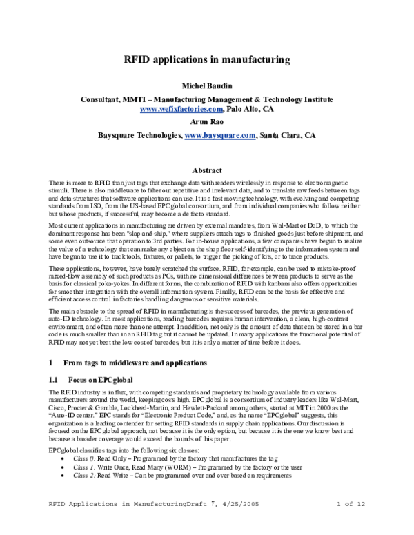 (PDF) RFID applications in manufacturing