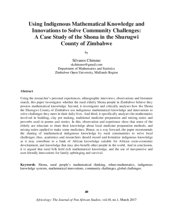 (PDF) Using Indigenous Mathematical Knowledge and Innovations to Solve ...