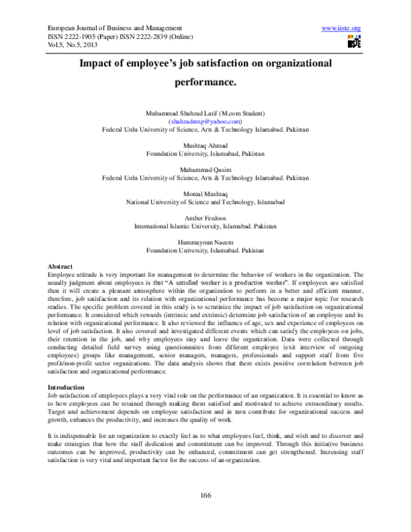 (PDF) Impact of employee’s job satisfaction on organizational performance