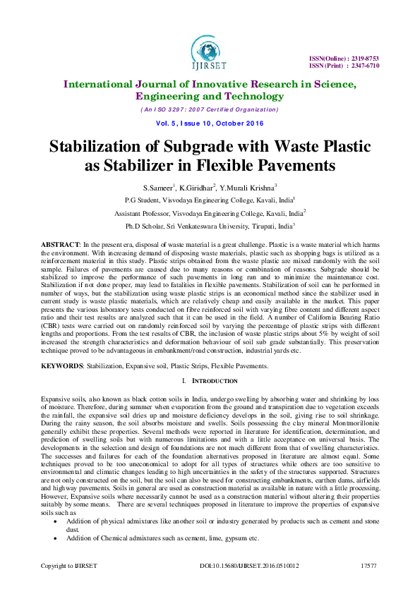 (PDF) Stabilization of Subgrade with Waste Plastic as Stabilizer in ...