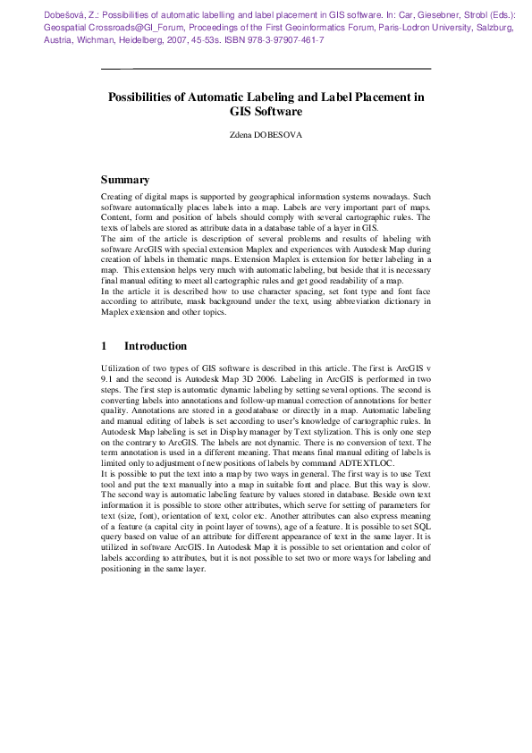 (PDF) Possibilities of Automatic Labeling and Label Placement in GIS ... (PDF) Possibilities of Automatic Labeling and Label Placement in GIS ...