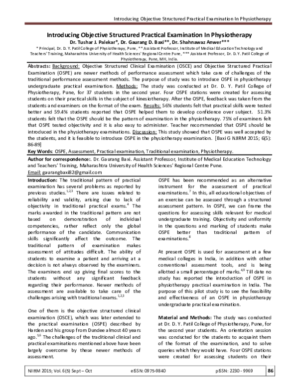 Pdf Introducing Objective Structured Practical Examination