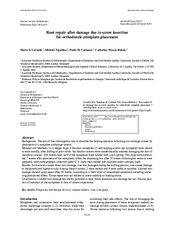 (PDF) Root repair after damage due to screw insertion for orthodontic ...